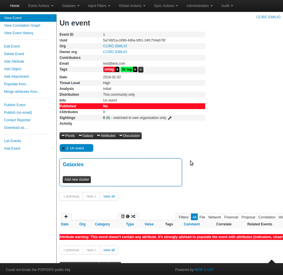 Keyboard Shortcuts User Guide Of MISP Intelligence Sharing Platform
